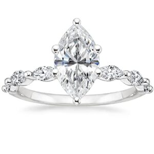 jeweleryium 3 ct marquise cut colorless moissanite engagement ring, wedding/bridal ring set, solitaire halo style, solid sterling silver vintage antique anniversary bridal jewelry, diamond ring (4.5)