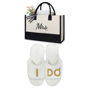 topdesign women's i do slide slippers, bridal flats, wedding tote, bachelorette shower engagement proposal honeymoon gifts for bride, bride to be, future mrs, wifey