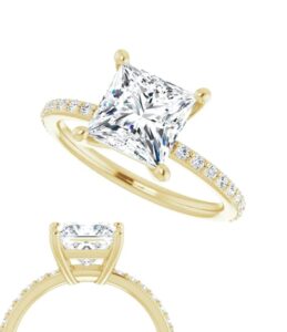 handmade 18k gold 2 ct princess cut vvs1 colorless moissanite engagement ring for women bridal set moissanite wedding ring for gifts (yellow gold, 6.5)