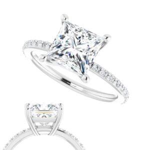 14K Gold Handmade 2 CT Princess Cut VVS1 Colorless Moissanite Engagement Ring for Women Bridal Set Moissanite Wedding Ring for Gifts (White Gold, 7)