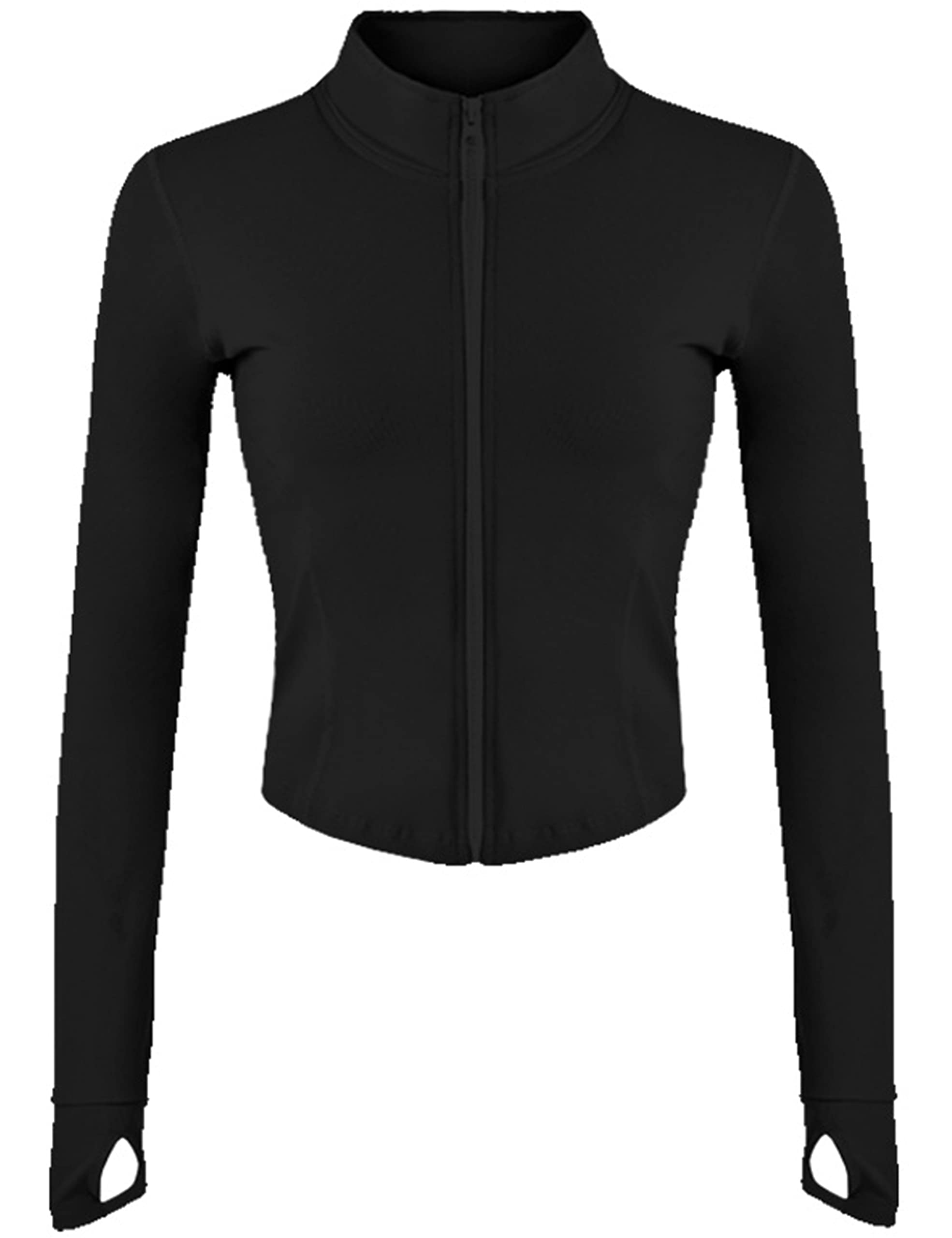 Hvewarm Women's Cropped Athletic Bbl Jacket Seamless High Low Hem Zipper Thumbhole Workout Sportwear(ABlack-L)