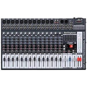 berlingtone br-166mx, 16 channel professional bluetooth studio audio mixer - dj sound controller, usb mp3 player, 16 microphone jack, 7 band eq, 16 bit digital fx, 48v phantom power, unpowered