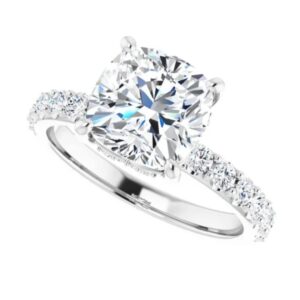 14K Gold Handmade 3 CT Cushion Cut VVS1 Colorless Moissanite Engagement Ring for Women Bridal Set Moissanite Wedding Ring for Gifts (White Gold, 8.5)