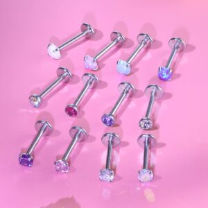 Kridzisw 18G Theadless Push in Nose rings Stud Piercing Jewelry for Women Surgical Stainless Steel Silver Flat Back Cartilage Tragus Helix Earrings Lip Labret Ring Stud Pin Piercings Jewelry Men 6mm