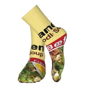 Instant Ramen Noodle Soup Beef Unisex Novelty Mid-Calf Boot Socks Fashion Breathable Dress Crew Socks Funny Sock