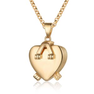 Nobelook Personalized Love Heart Locket Necklace That Holds 4 Photos Customizable Pendant Charms For Women Gold Plated Vintage Necklace for Mother Christmas Birthday Gift Chain Length 31.49" Adjustable (Gold - 4 photos)