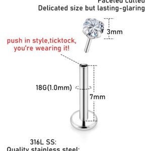 Kridzisw 18G Theadless Push in Nose rings Stud Piercing Jewelry for Women Surgical Stainless Steel Silver Flat Back Cartilage Tragus Helix Earrings Lip Labret Ring Stud Pin Piercings Jewelry Men 6mm