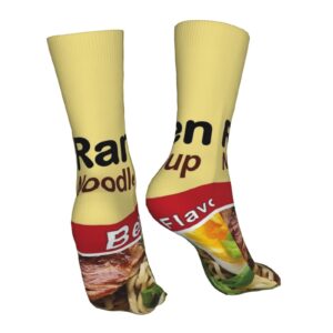 Instant Ramen Noodle Soup Beef Unisex Novelty Mid-Calf Boot Socks Fashion Breathable Dress Crew Socks Funny Sock