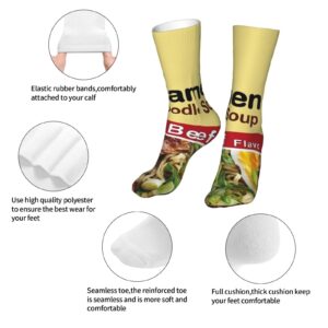 Instant Ramen Noodle Soup Beef Unisex Novelty Mid-Calf Boot Socks Fashion Breathable Dress Crew Socks Funny Sock