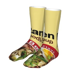 Instant Ramen Noodle Soup Beef Unisex Novelty Mid-Calf Boot Socks Fashion Breathable Dress Crew Socks Funny Sock