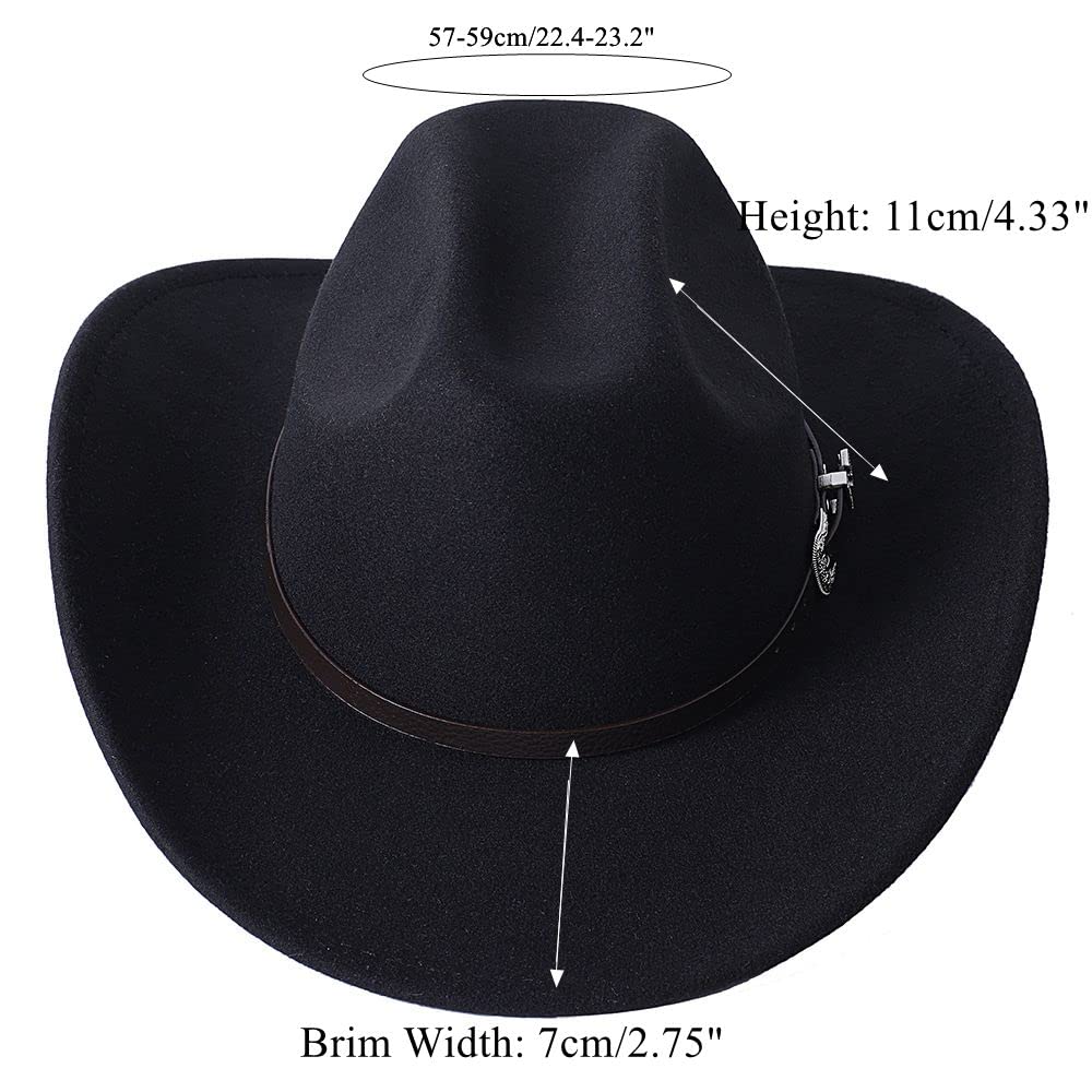 GRNUS Men Women Wide Brim Western Cowboy Cowgirl Hats with Buckle Belt (US, Alpha, One Size, Black)