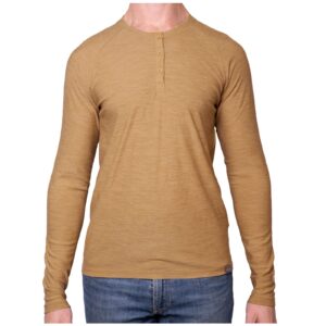 meriwool men's base layer long sleeve henley - lightweight merino wool thermal sand