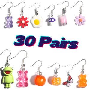 30 Pairs Fun Earrings Cute Earrings Weird Earrings, Zinc Y2k Aesthetic Funny Funky Earrings Kawaii Earrings Cool Indie Earrings for Women Mmultipack