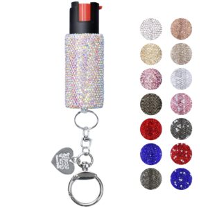 hope bobbie bling-it-on pepper spray keychain-maximum strength oc spray for self defense-fashionable key holder-7ft (2m) range, glitter cute rhinestone pepper spray for women (crystalab)