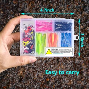 UperUper 65Pcs Crappie Jigs Lure kit, 2 inch Crappie Bait with Fishing Jig Heads Hooks for Saltwater Freshwater Bass Trout