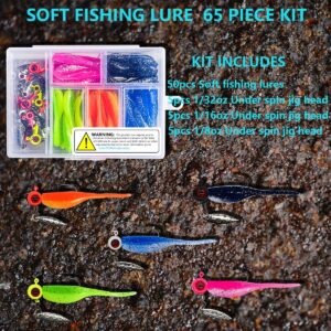 UperUper 65Pcs Crappie Jigs Lure kit, 2 inch Crappie Bait with Fishing Jig Heads Hooks for Saltwater Freshwater Bass Trout