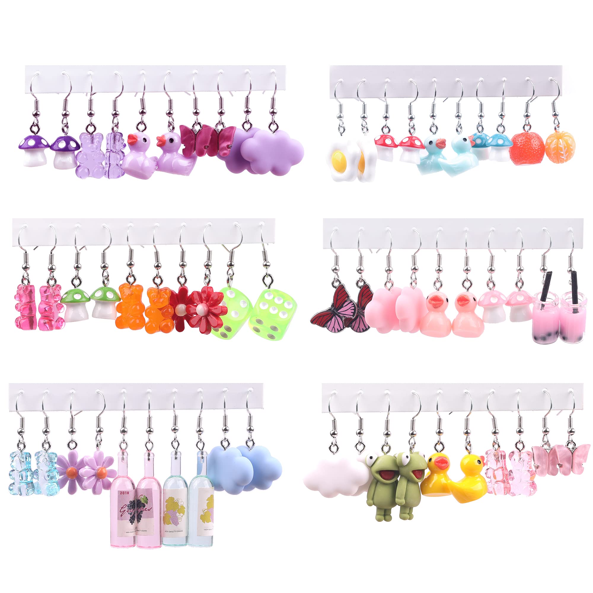 30 Pairs Fun Earrings Cute Earrings Weird Earrings, Zinc Y2k Aesthetic Funny Funky Earrings Kawaii Earrings Cool Indie Earrings for Women Mmultipack