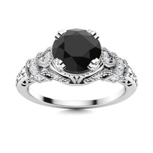 charming_creation 2.00 ct round cut black diamond wedding engagement vintage ring 14k white gold finish (8.5)