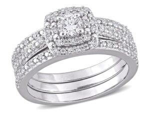 1/2 carat (ctw h-i, i2-i3) diamond engagement wedding ring set in sterling silver