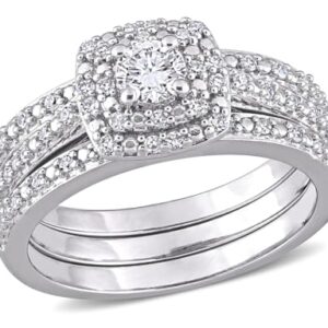 1/2 Carat (ctw H-I, I2-I3) Diamond Engagement Wedding Ring Set in Sterling Silver