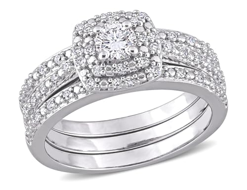 1/2 Carat (ctw H-I, I2-I3) Diamond Engagement Wedding Ring Set in Sterling Silver