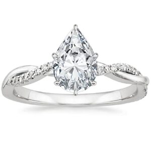 jeweleryium 5 ct pear cut colorless moissanite engagement ring, wedding/bridal ring set, solitaire halo style, solid sterling silver vintage antique anniversary bridal jewelry, gorgeous gift (7.5)