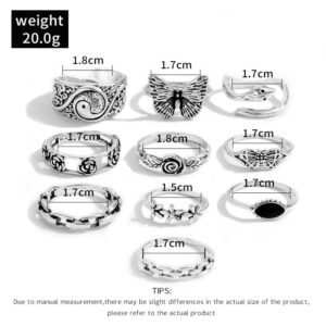 INENIMARTJ Silver Knuckle Stackable Rings Set for Women Multiple Stackable Snake Butterfly Heart Flowers Yin Yang Joint Finger Rings, Vintage Stack Midi Rings Set (A)