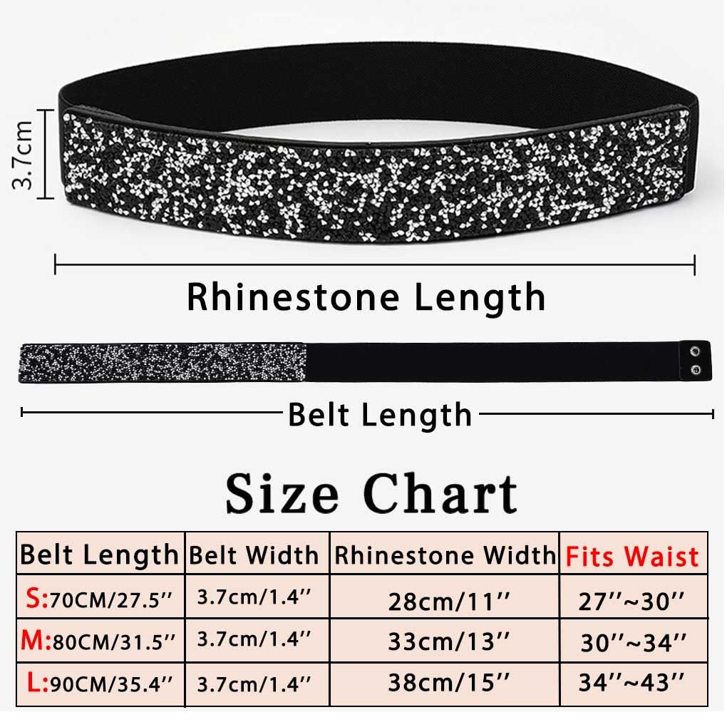 Tgirls Rhinestone Waistband Elastic Belt Crystal Wedding Sashes Belts Bling Wide Waist Belt Elegant Dress Belts (Black, Small)