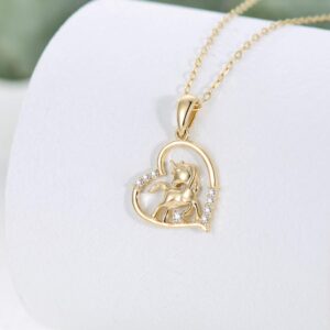 MOTIEL 14K Unicorn Heart Necklace for Women Dainty Real Gold Heart Pendant Necklace with Moissanite Jewelry Gift Yellow Gold Necklace