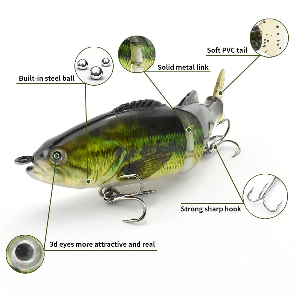 ODS Lure Glide Bait with PVC Tail Sinking Fishing Tackle Set for Bass Trout Shad Perch Pike (Set 1)