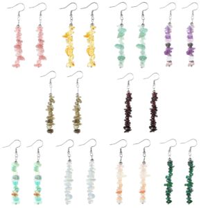 samoco 10 pairs natural stone beaded dangle earrings for women colorful crystal drop hook earrings chakra gemstone chip earrings set meditation yoga jewelry