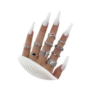 inenimartj silver knuckle stackable rings set for women multiple stackable snake butterfly heart flowers yin yang joint finger rings, vintage stack midi rings set (a)