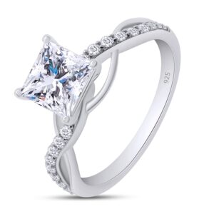 wishrocks 925 sterling silver 14k white gold plated 6mm princess lab created moissanite diamond twisting infinity split shank engagement ring for womens ring size -8