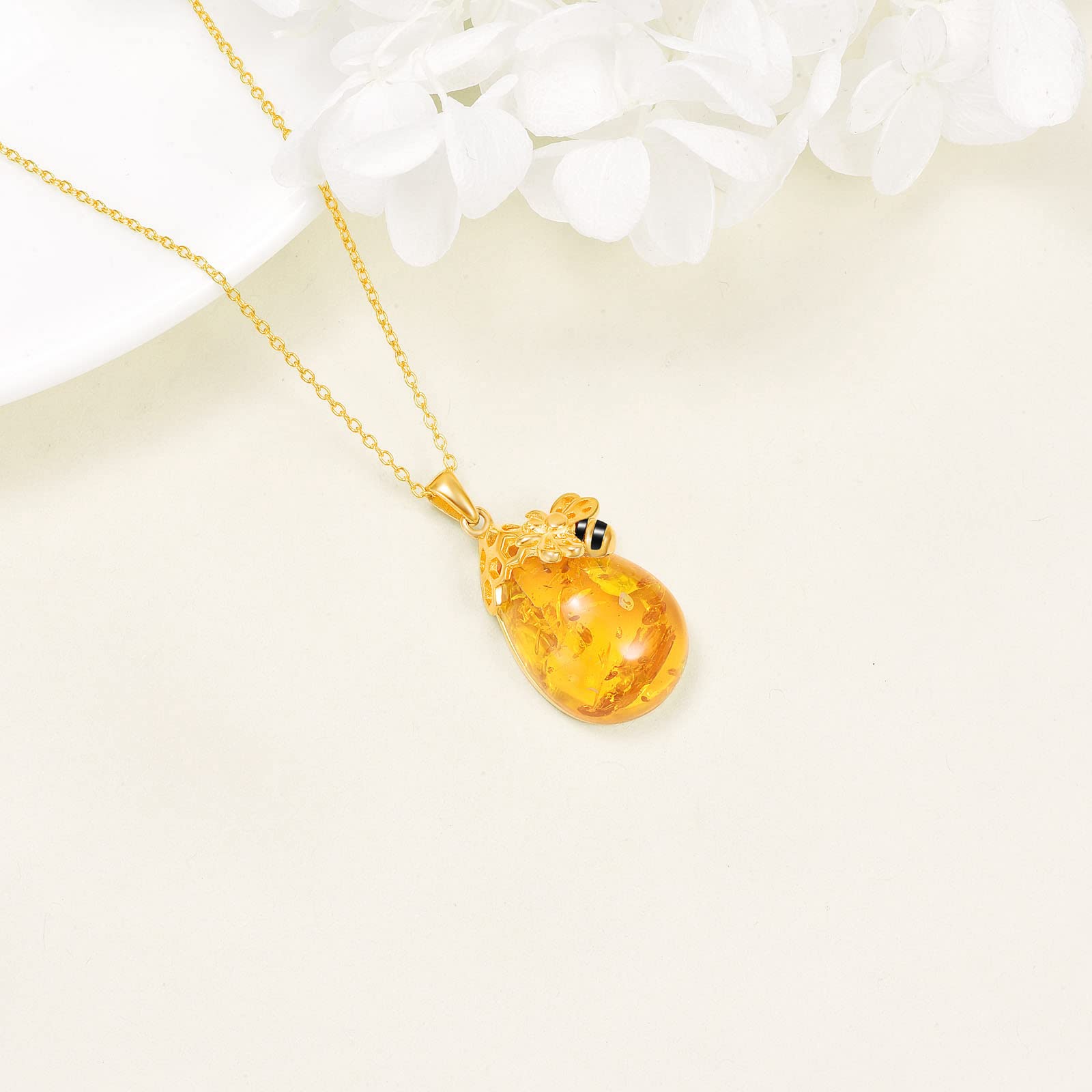 TIGER RIDER Bee Necklace for Women Amber Pendant Jewelry for Mother's Day Christmas Birthdays Anniversary