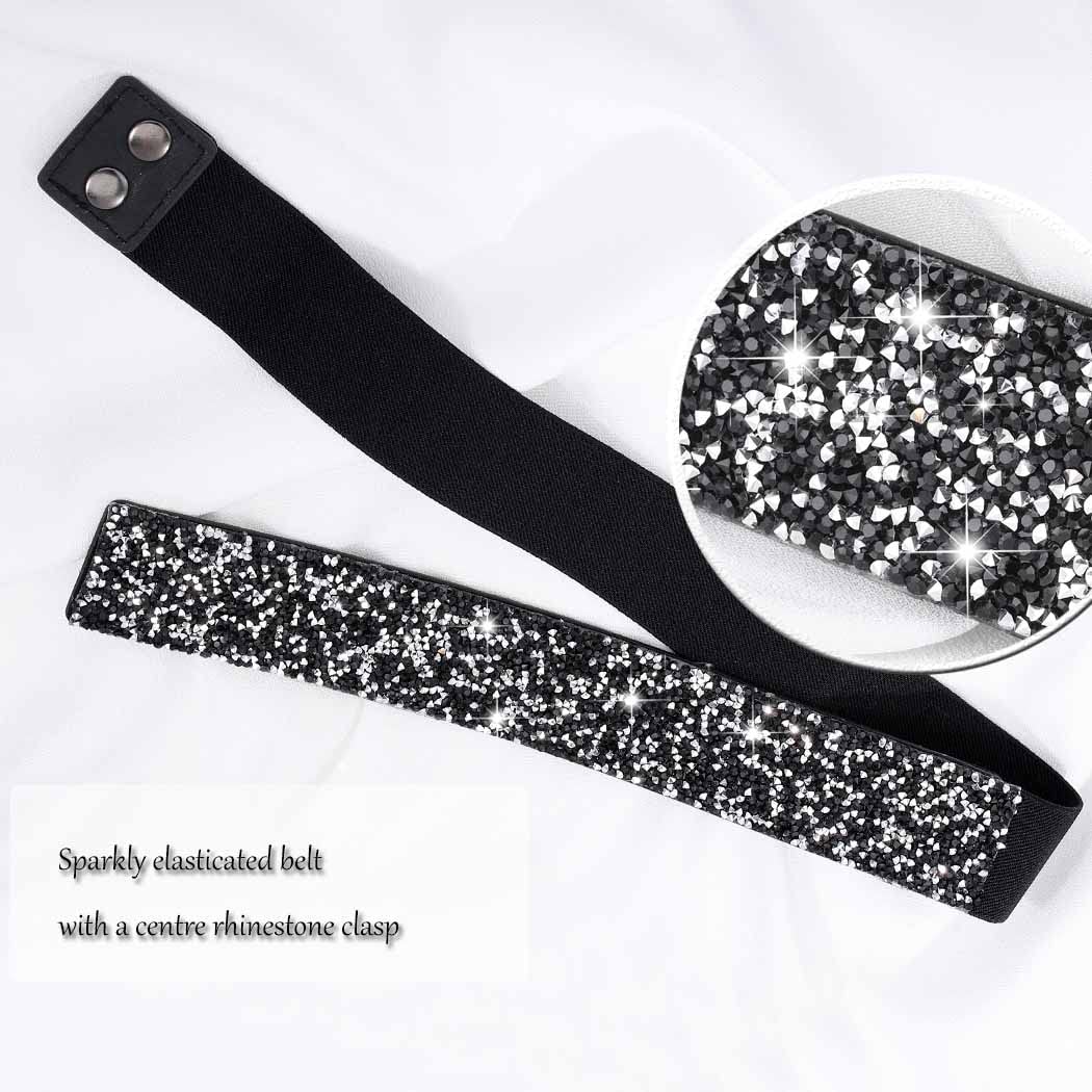 Tgirls Rhinestone Waistband Elastic Belt Crystal Wedding Sashes Belts Bling Wide Waist Belt Elegant Dress Belts (Black, Small)