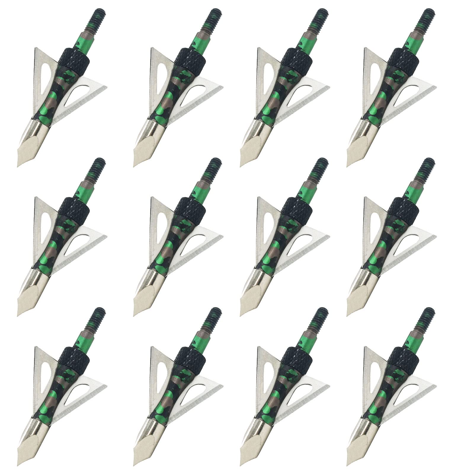 LeeMui ArcheryBroadhead Hunting Broadheads100Grains Screw-in Arrow Archery3BladesHuntingHeadsArrowTips Compatible withCrossbow andCompoundBowCamouflage Colors Hunting Arrows (Camouflage chase-12PK)