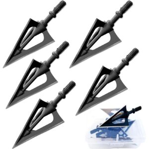 hunting broadheads (pack of 5), 100 grain fixed 3 blades archery arrow tips with standard screw-in head, crossbow compound recurve bow arrowhead (black)