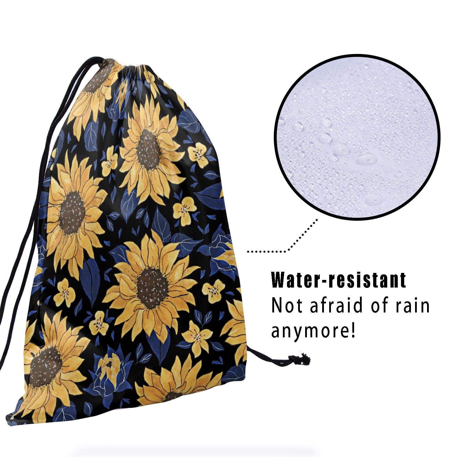 Watercolor Sunflower Leaf Grip Bag - Grip Bags for Gymnasts Sunflowers Gymnastics Drawstring Bag Yellow Flowers Gym Bag Tropical Floral Athlete String Pouch Bag Water Resistant Adjustable