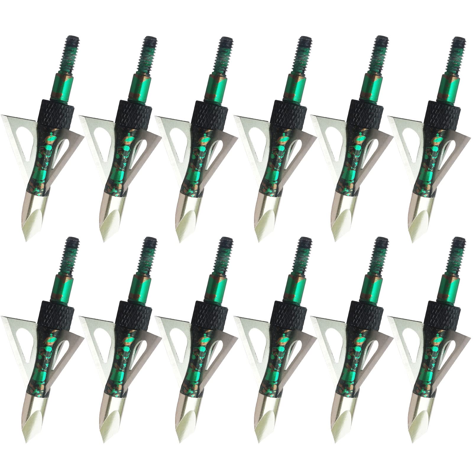 LeeMui ArcheryBroadhead Hunting Broadheads100Grains Screw-in Arrow Archery3BladesHuntingHeadsArrowTips Compatible withCrossbow andCompoundBowCamouflage Colors Hunting Arrows (Camouflage chase-12PK)