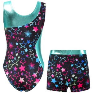 winying Kids Girls Two Piece Unitard Leotard Stretchy Fitness Bodysuit Gymnastic Dancewear Starry Black A 8 Years