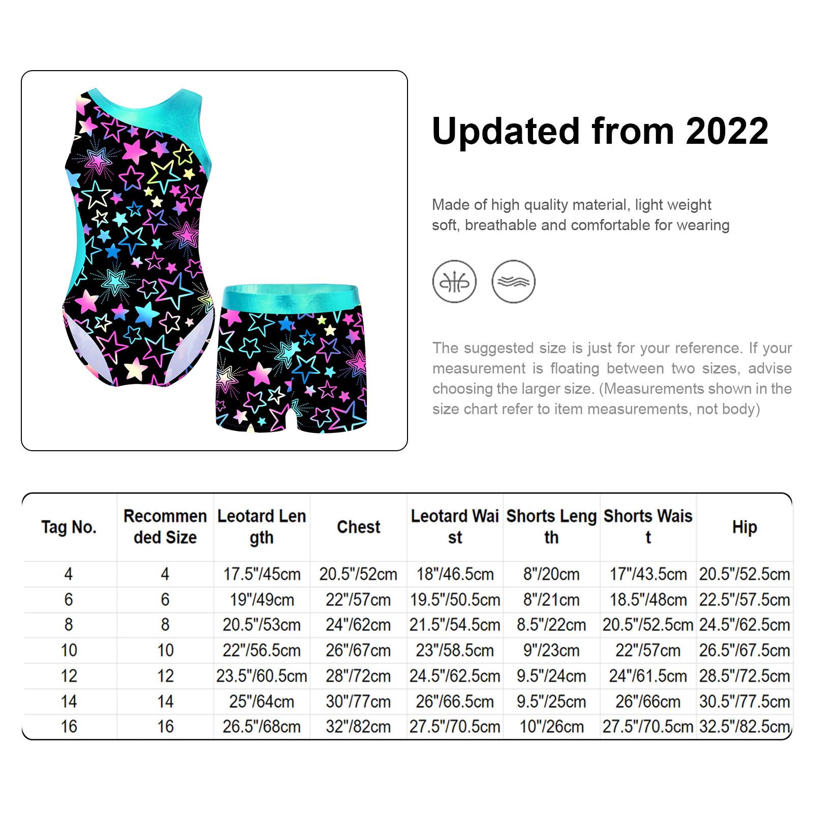 winying Kids Girls Two Piece Unitard Leotard Stretchy Fitness Bodysuit Gymnastic Dancewear Starry Black A 8 Years