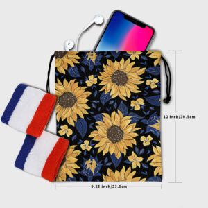 Watercolor Sunflower Leaf Grip Bag - Grip Bags for Gymnasts Sunflowers Gymnastics Drawstring Bag Yellow Flowers Gym Bag Tropical Floral Athlete String Pouch Bag Water Resistant Adjustable