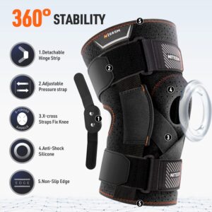 NITEEN Hinged Knee Brace for Knee Pain with Side Stabilizers Knee Braces for Women Men Adjustable Knee Pad for Meniscus Tear Plus Size Compression Patella Gel Pads Knee Support for ACL, MCL