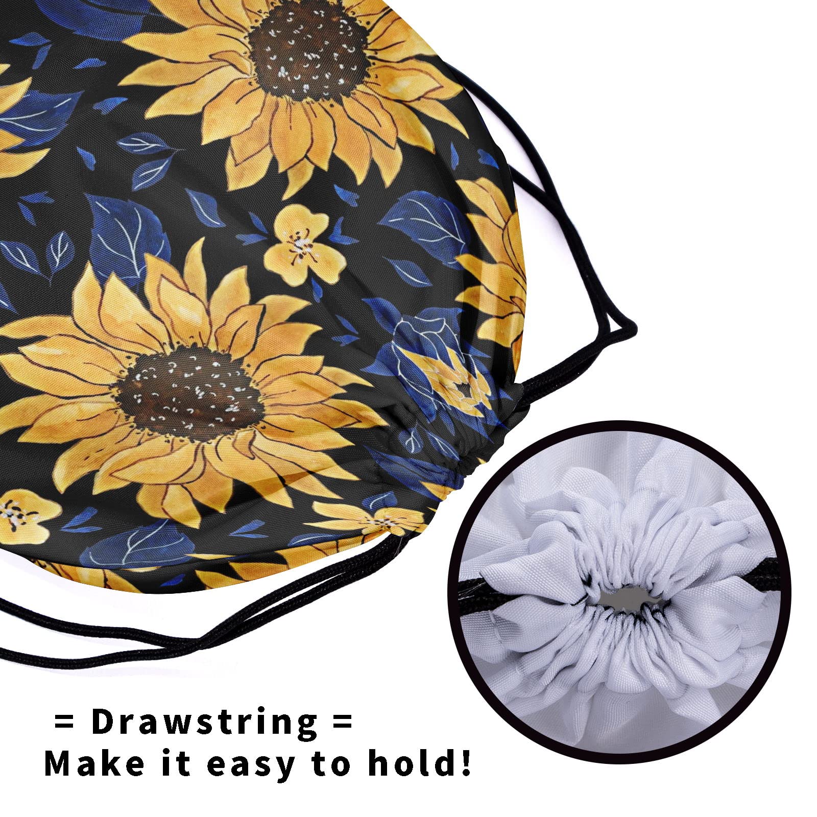 Watercolor Sunflower Leaf Grip Bag - Grip Bags for Gymnasts Sunflowers Gymnastics Drawstring Bag Yellow Flowers Gym Bag Tropical Floral Athlete String Pouch Bag Water Resistant Adjustable