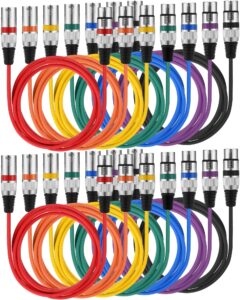 14 pieces colorful xlr microphone cable xlr male to female wire mic cables 3 pin balanced shielded xlr cable multi colored for mic mixer recording studio podcast mic stage patch cable (6 feet)