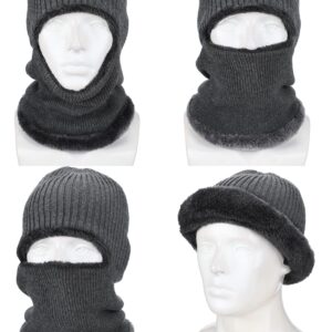 3 Pieces Winter Warm Knitted Balaclava Neck Warmer Hat Fleece Ski Face Covering Windproof Face Scarf for Outdoor Sport (Navy Blue, Light Gray, Black,M)