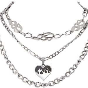 Sacina Goth Grunge Y2K Layered Flame Heart Choker Necklace, Chunky Necklace, Goth Chokers Necklace, Halloween Christmas New Year Jewelry Gift For Women, Men