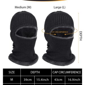 3 Pieces Winter Warm Knitted Balaclava Neck Warmer Hat Fleece Ski Face Covering Windproof Face Scarf for Outdoor Sport (Navy Blue, Light Gray, Black,M)