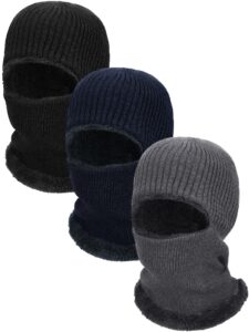 3 pieces winter warm knitted balaclava neck warmer hat fleece ski face covering windproof face scarf for outdoor sport (navy blue, light gray, black,m)