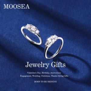 3 Stone Moissanite Promise Rings for Her, 5MM and 3.75MM D Color VVS1 Clarity Lab Created Diamond Band 14k White Gold Vermeil Solid 925 Sterling Silver Moissanite Anniversary Rings for Women Gifts